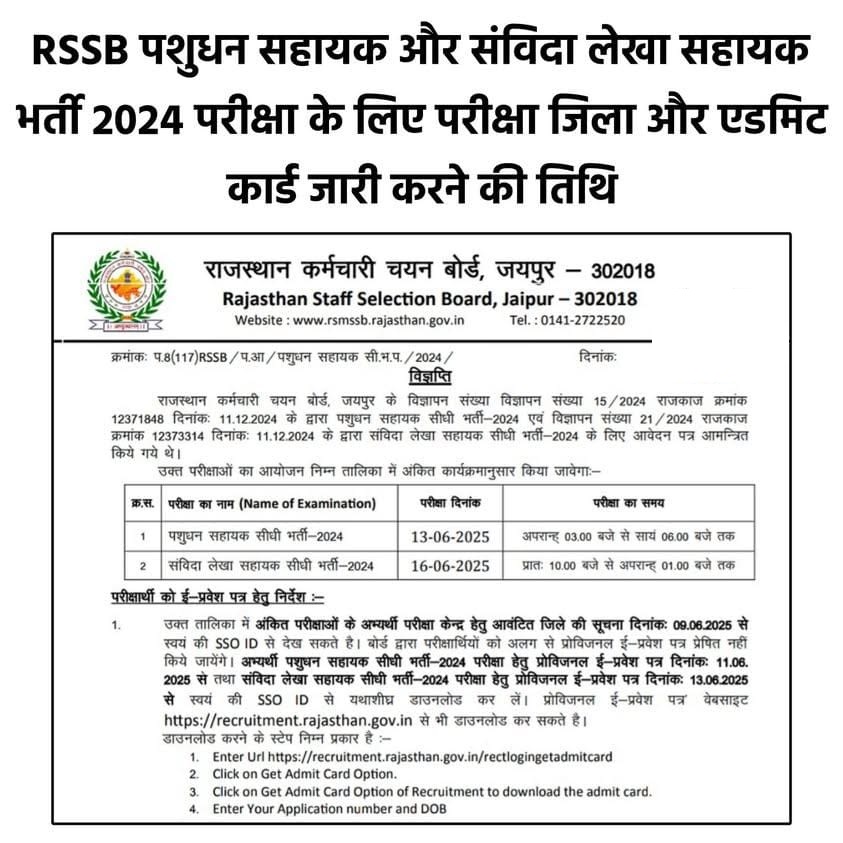 RSSB LSA Admit Card Download RSSB पशुधन सहायक Admit 2025